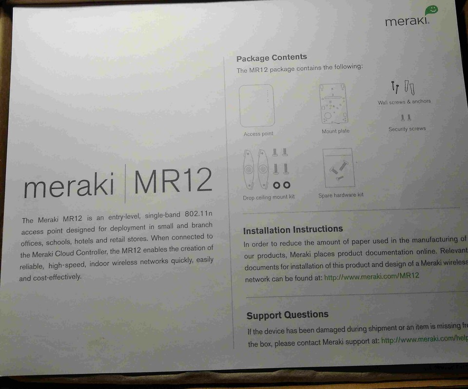 CISCO Meraki MR12 802.11n Cloud Wireless AP Access Point - Used - No ...