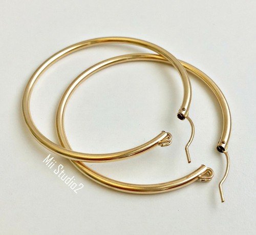 2pcs 50mm 2" Thick Eurowire Round Hoop 14k Gold Filled Earring 2mm E76g ...