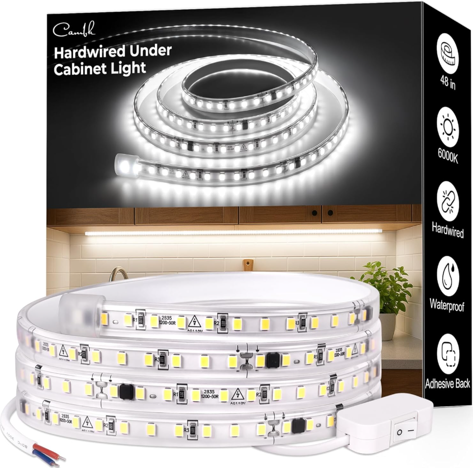 48" Hardwired Under Cabinet Light 6000K LED Waterproof 120V Kitchen ...