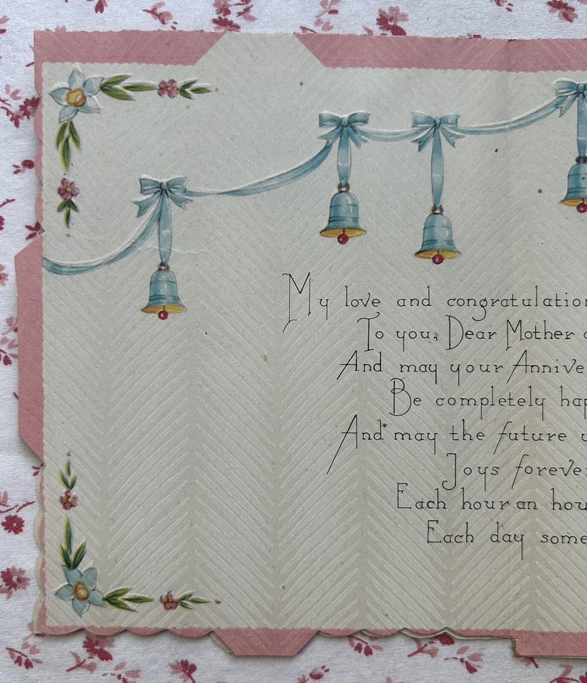 Vintage 1940s UNUSED Anniversary Wishes for Mother & Dad Treble Clef ...