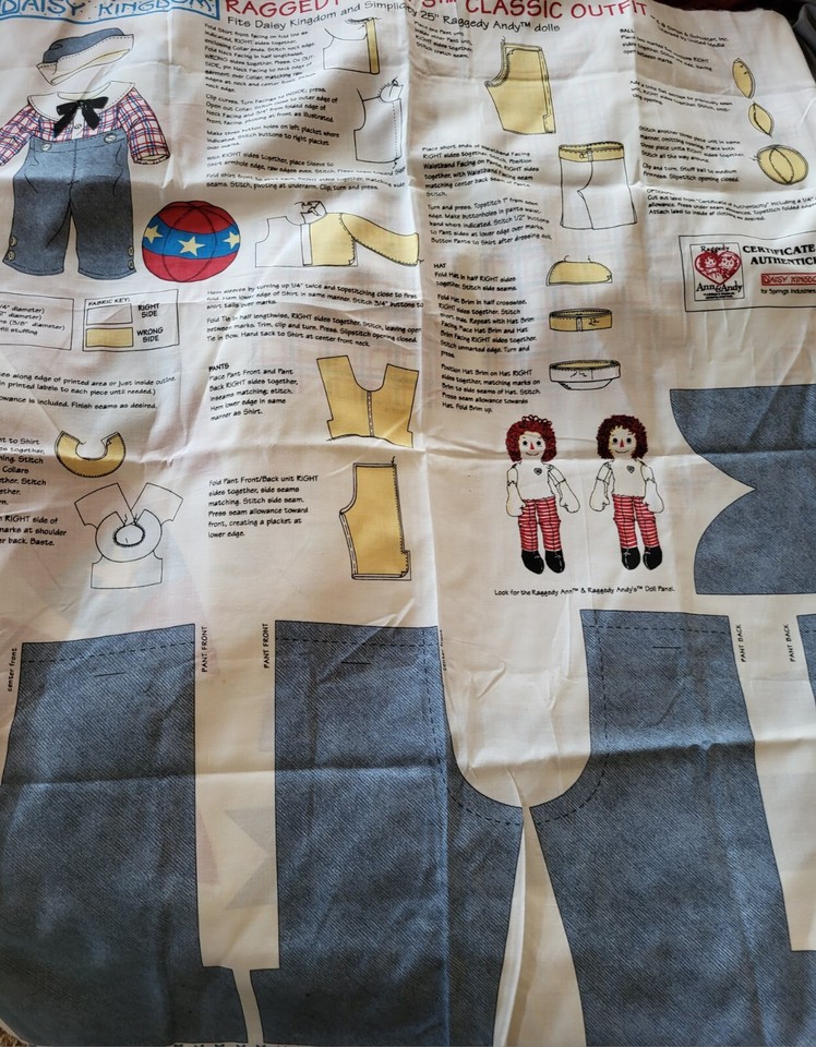 NOS Daisy Kingdom Raggedy Andy Clothing CUT & SEW PANEL For Doll 23 ...
