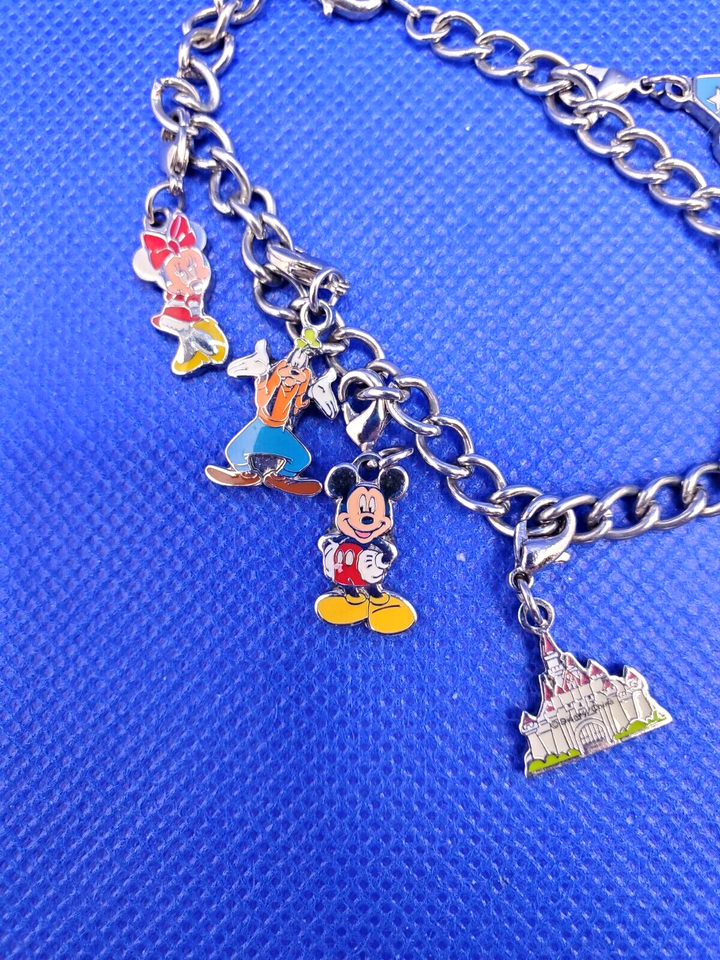 Disney Charm Bracelet Mickey Minnie Mouse USA Flag Tinkerbell Goofy ...