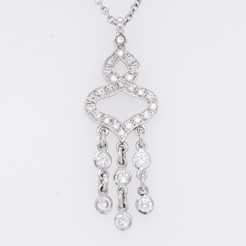 18k White Gold Diamond Chandelier Dangling Pendant Necklace 0.90ctw G ...