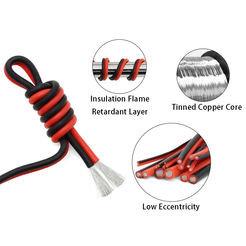 Flexible Silicone Cable Wire Stranded 8AWG~28AWG Black/Red Double ...
