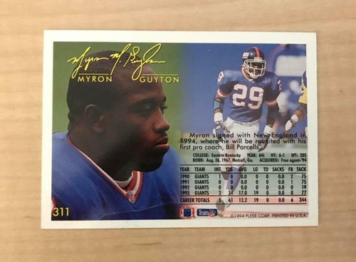 MYRON GUYTON NEW ENGLAND PATRIOTS SIGNED AUTOGRAPHED 1994 FLEER CARD ...