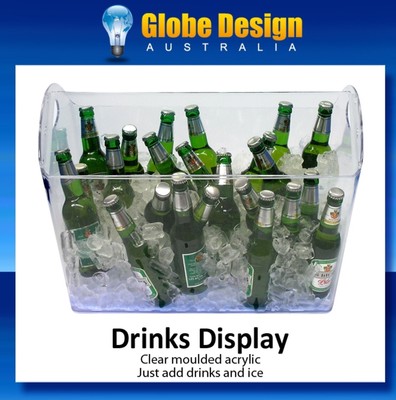 BOX of 4 Acrylic Drinks Display Units Ice Bucket Plastic Beverage Ice ...