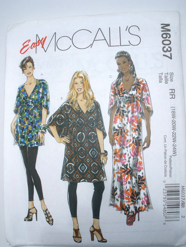 McCall's EASY Pattern M6037 Womens Top Tunic Caftan Plus Size 18w - 24w ...