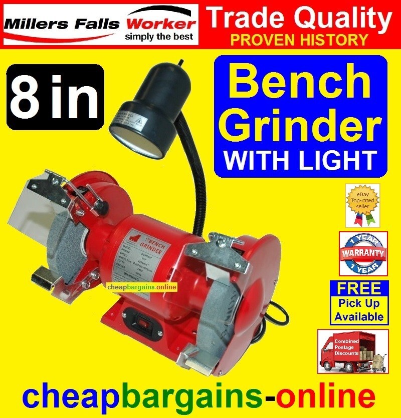 8 in BENCH GRINDER 200 mm FINE & COARSE WHEELS WORK LIGHT WORK RESTS ...