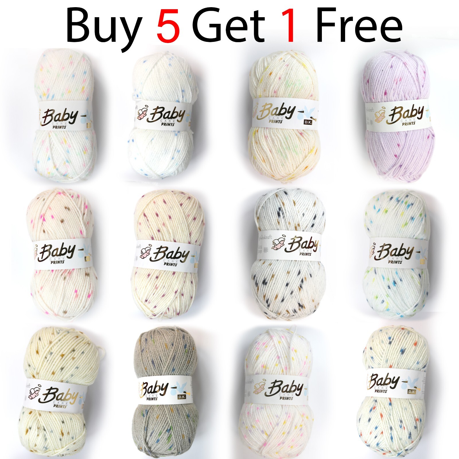 Woolcraft BABY SPOT PRINTS Knitting Yarn / Wool - 100g Ball - 16 Shades ...
