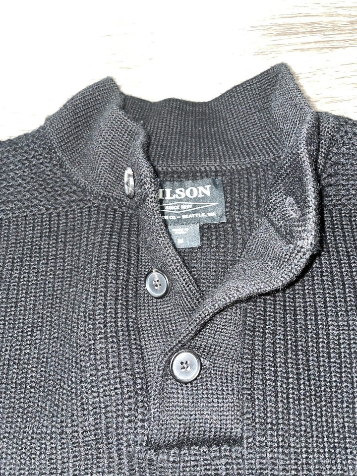 Filson Henley Guide Sweater Men's Medium Heavyweight Ribbed Black | eBay