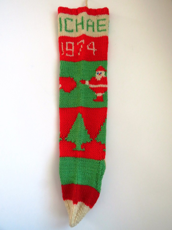 Vintage Personalized MICHAEL Hand Knit Santa Tree Toys Stocking 1974 | eBay
