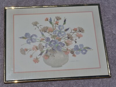 Signed C. Winterle Olson flowers in vase watercolor matted and framed ...