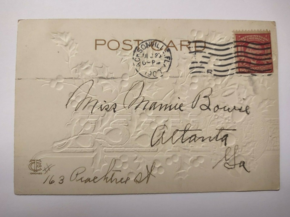Christmas Undivided Back Postcard Bells Gilt Embossed 1908 Jacksonville ...