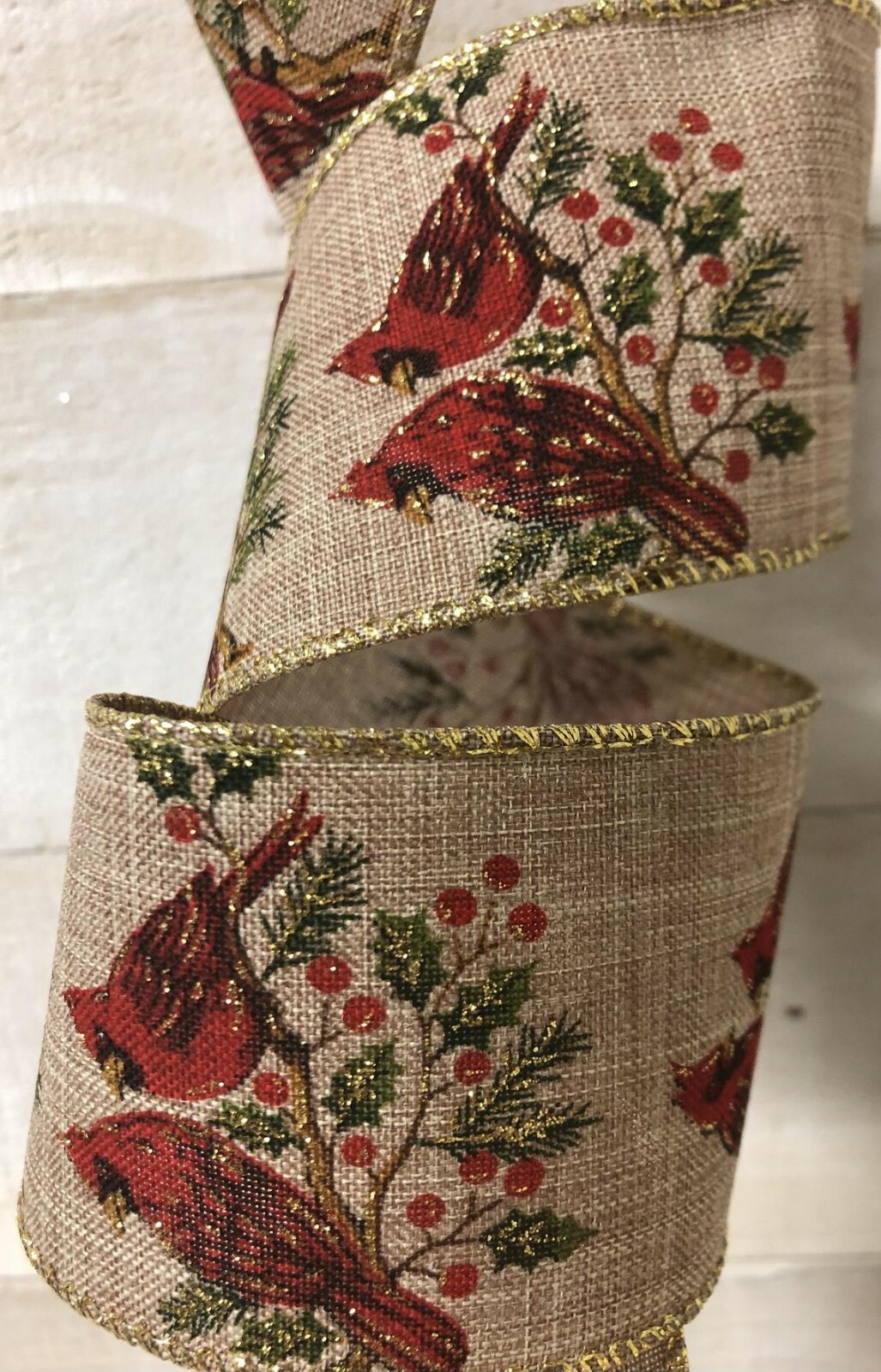 OFFRAY WIRED 2 1/2" Natural Red Cardinal Ribbon, Glitter Ribbon,5 yards ...