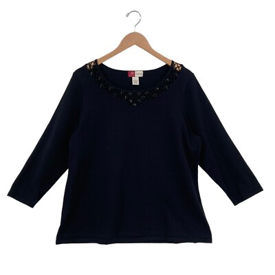 JM Collection Top Womens 1X Black Knit Cotton Long Sleeve | eBay