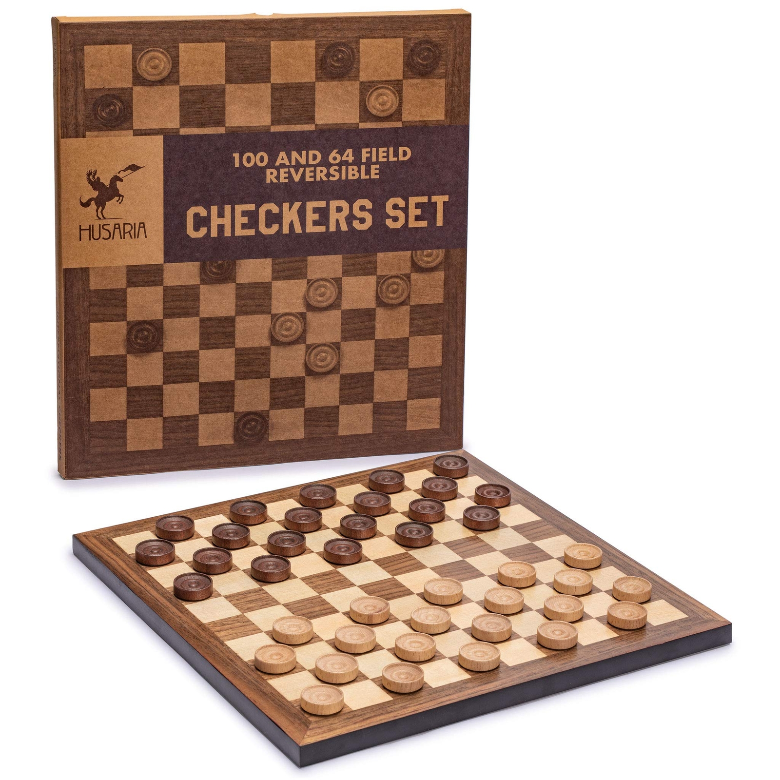 Reversible Checkers and Draughts Wooden Game Set - 10x10 and 8x8 Board ...