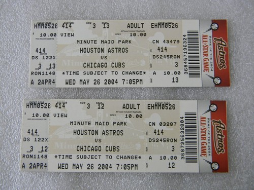 2 - 2004 MLB BASEBALL HOUSTON ASTROS TICKET STUBS VS CUBS MAY 26th 2004 ...