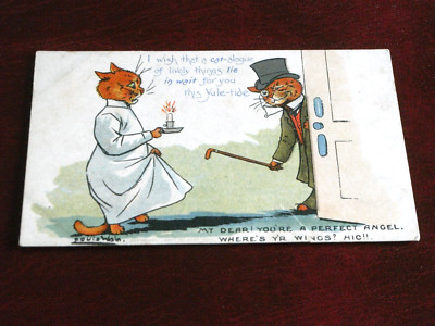 ORIGINAL LOUIS WAIN SIGNED ANTHROPOMORPHIC CAT POSTCARD - PERFECT ANGEL ...