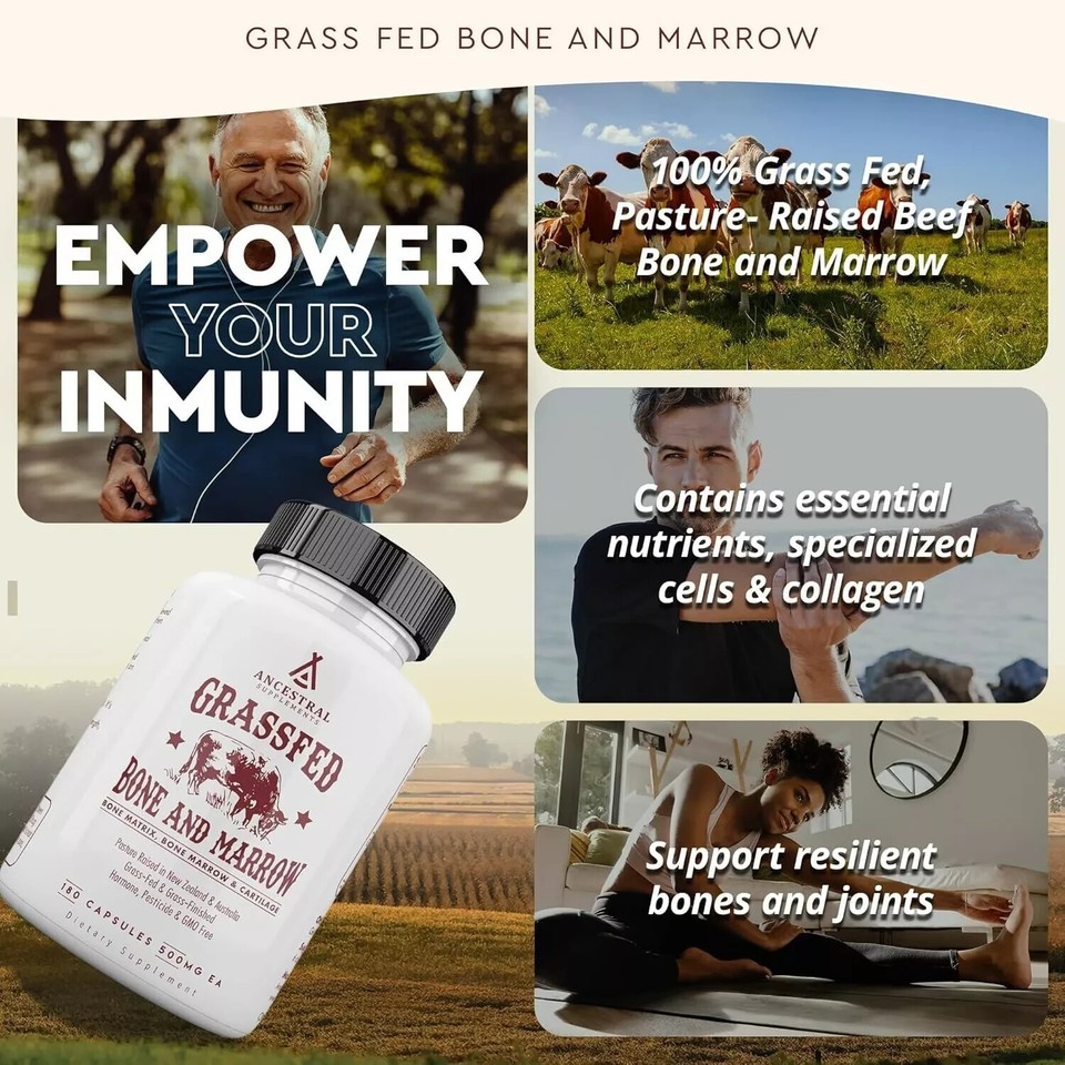 Ancestral Supplements Grass Fed Beef Bone and Marrow Supplement, 3000mg ...