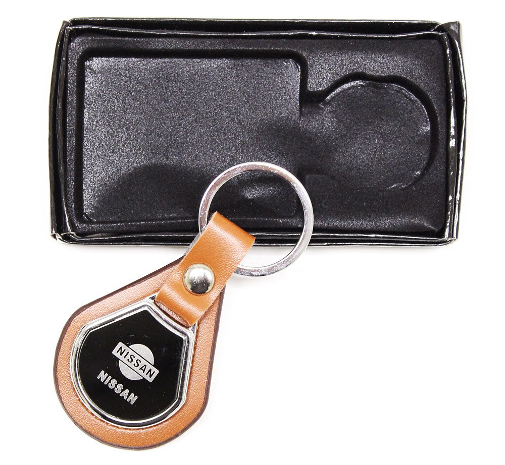 NEW NISSAN KEYCHAIN ROUND METAL LEATHER BADGE KEY FOB KEYRING CAR ...
