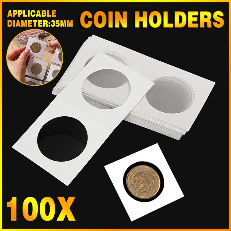 100PCS CARDBOARD 2"x 2" COIN HOLDERS 35mm SUIT 50c, 20c NEW AU Stock ...