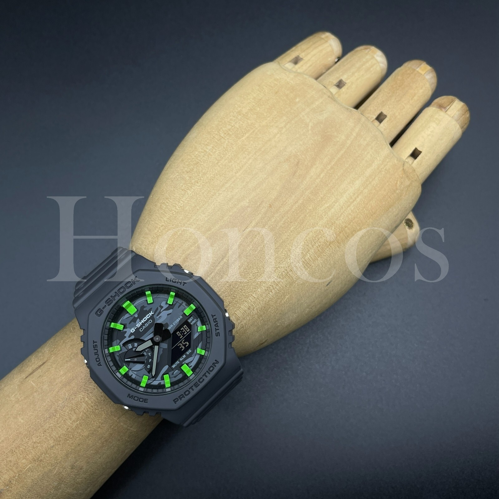 Custom Made Casioak Watch GA2100CA-8A Gray Camo Dial Light Green Scale ...