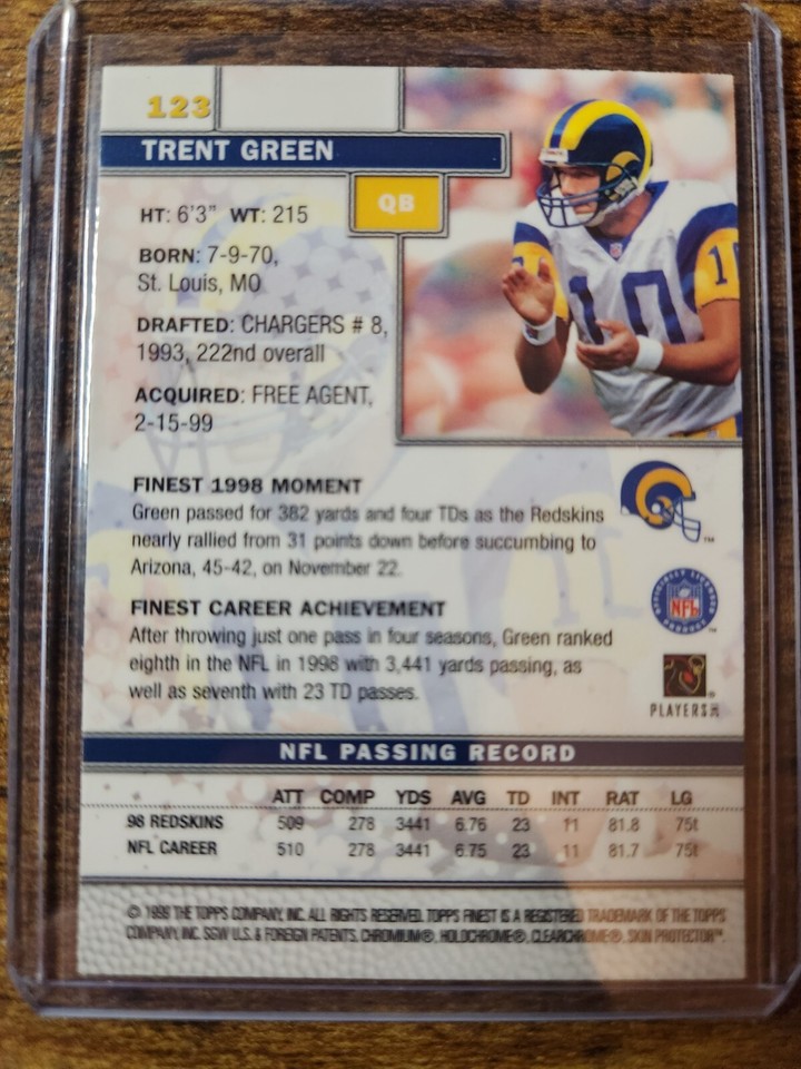 1999 Topps Finest Trent Green w/coating #123 St. Louis Rams | eBay