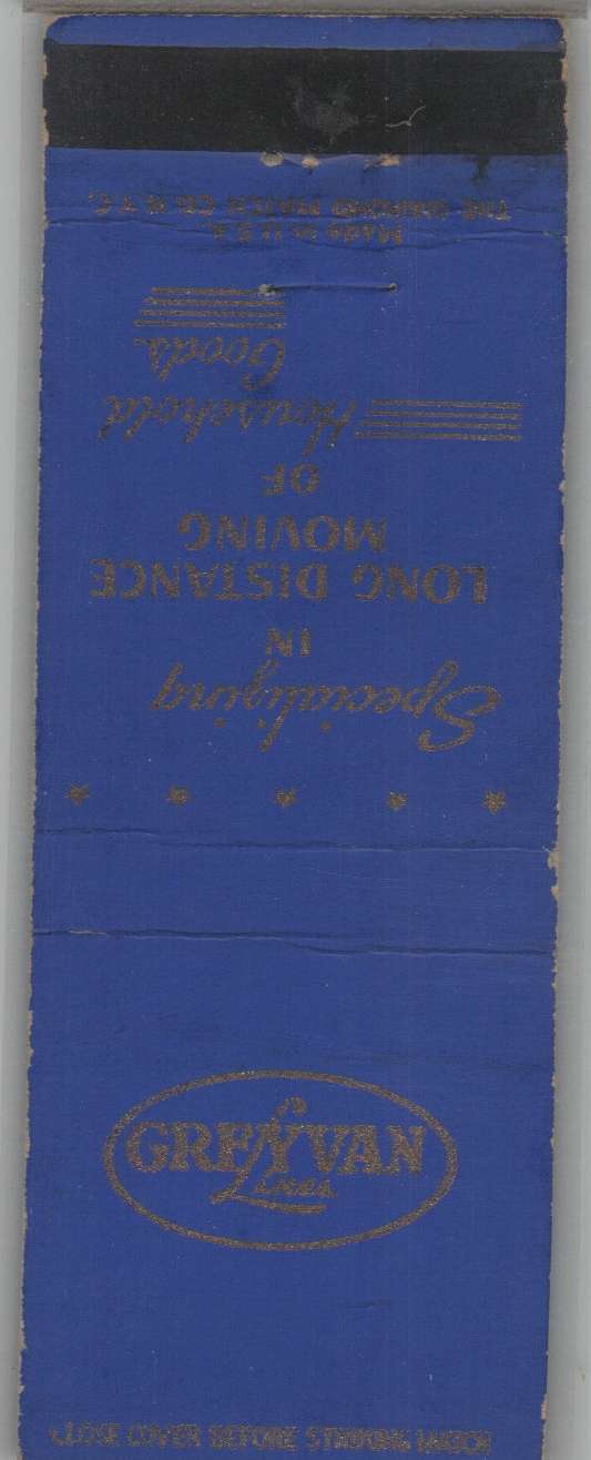 Matchbook Cover - Trucking GreyVan Long Distance Moving 36 Branch ...