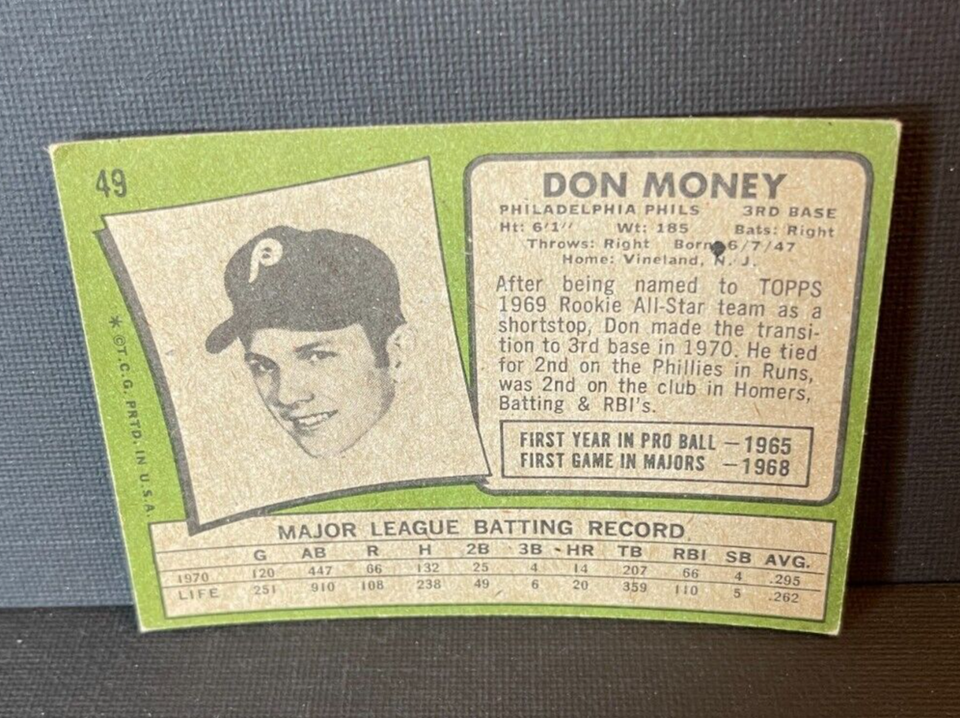 1971 TOPPS # 49 DON MONEY PHILIDELPHIA PHILLIES | eBay