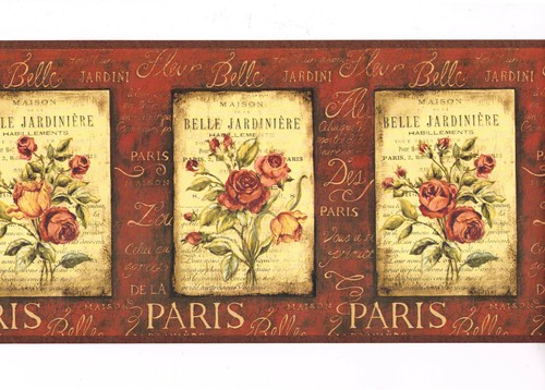 French Scripts Paris Floral Flower Garden Roses Frame Red Wallpaper ...
