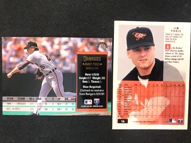 MLB - Jimmy Poole 1994 Donruss & 1994 Fleer Baseball - Orioles | eBay