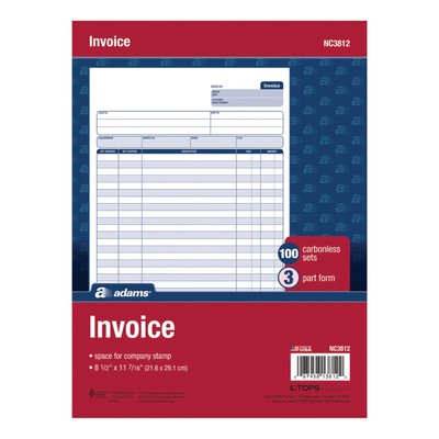 Adams Invoice Unit Set, 3-Part, Carbonless, 8.5 x 11.44 Inch, 100-Pack ...