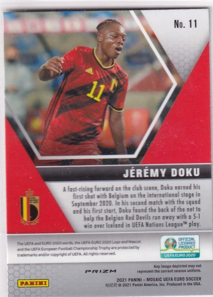 Panini Mosaic 2020 UEFA Euro EM No. 11 Jeremy Doku Rookie Mosaic Prizm ...