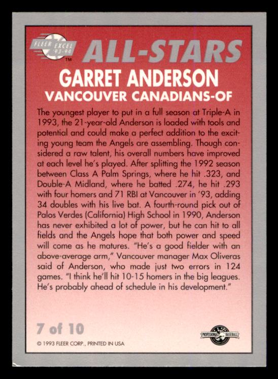 1993 Fleer Excel Garret Anderson All-Stars #7 Vancouver Canadians | eBay
