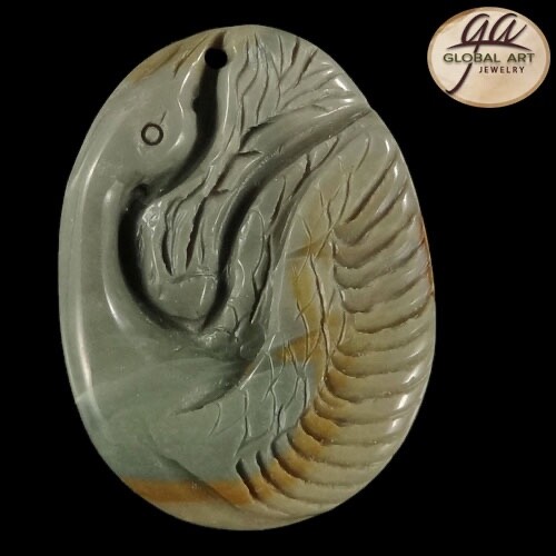 BI21016# Hand Carved Swan Succor Creek Jasper Pendant Bead Gemstone | eBay