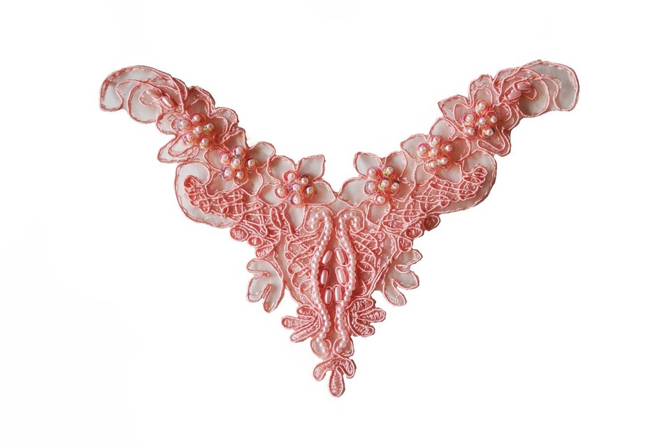 8"x5.5" Peach Ivory Pink White Bridal Beaded Embroidery Motif Sewing by ...