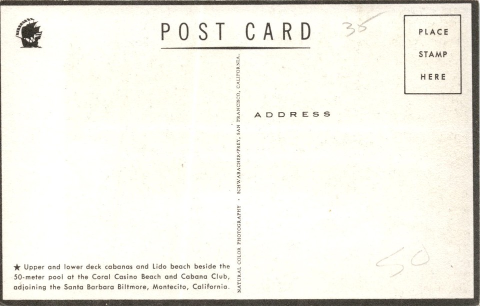 Coral Casino Beach Club Montecito Postcard Luxurious Scene | eBay