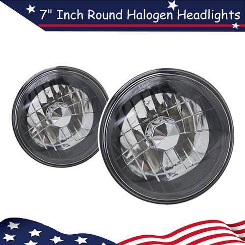 7" Inch Round Halogen Projector Headlights Clear Lens Black Chrome ...