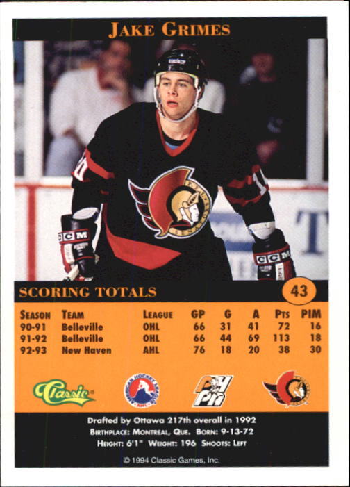 1994 Classic Pro Prospects #43 Jake Grimes | eBay