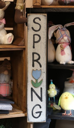 Spring Wood Sign with Tulip Vertical 21 inch Primitive Easter Wall ...