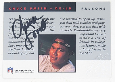 Chuck Smith 1992 NFL Pro Line Portraits Autographs Certified Atlanta ...