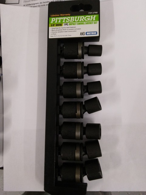 Pittsburgh 3/8" Drive Impact Swivel Socket Set 7 Piece 67908 Metric for ...