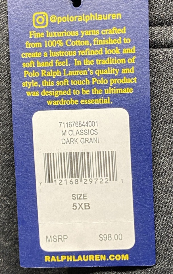 NWT Polo Ralph Lauren Men’s Golf Polo Shirt Dark Grani Gray Size 5XB ...