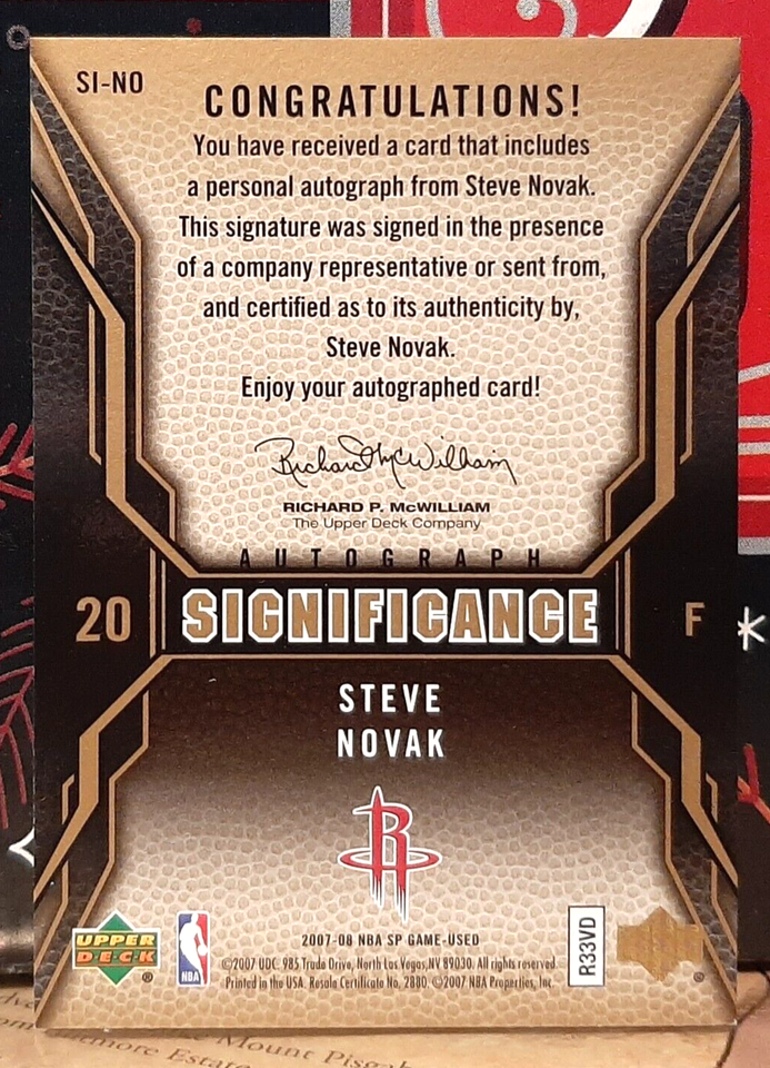 STEVE NOVAK AUTO ~ 2007-08 SP GAME-USED / SIGNIFICANCE AUTOGRAPH #SI-NO ...