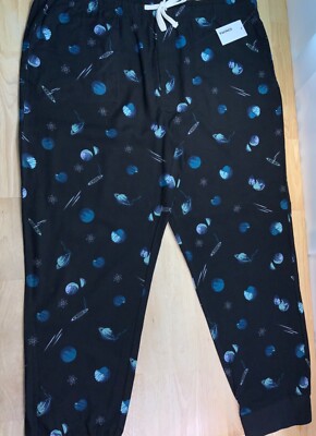 New Men's Sonoma Flannel PJ Pants Black—Space Design/Pockets/Drawstring ...