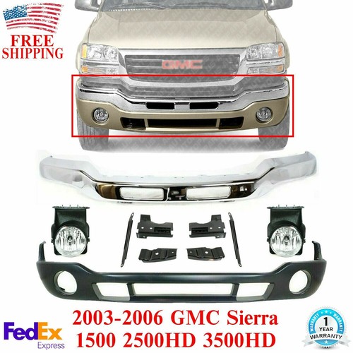 Front Bumper + Brackets + Valance Grille Fog For 2003-06 GMC Sierra ...