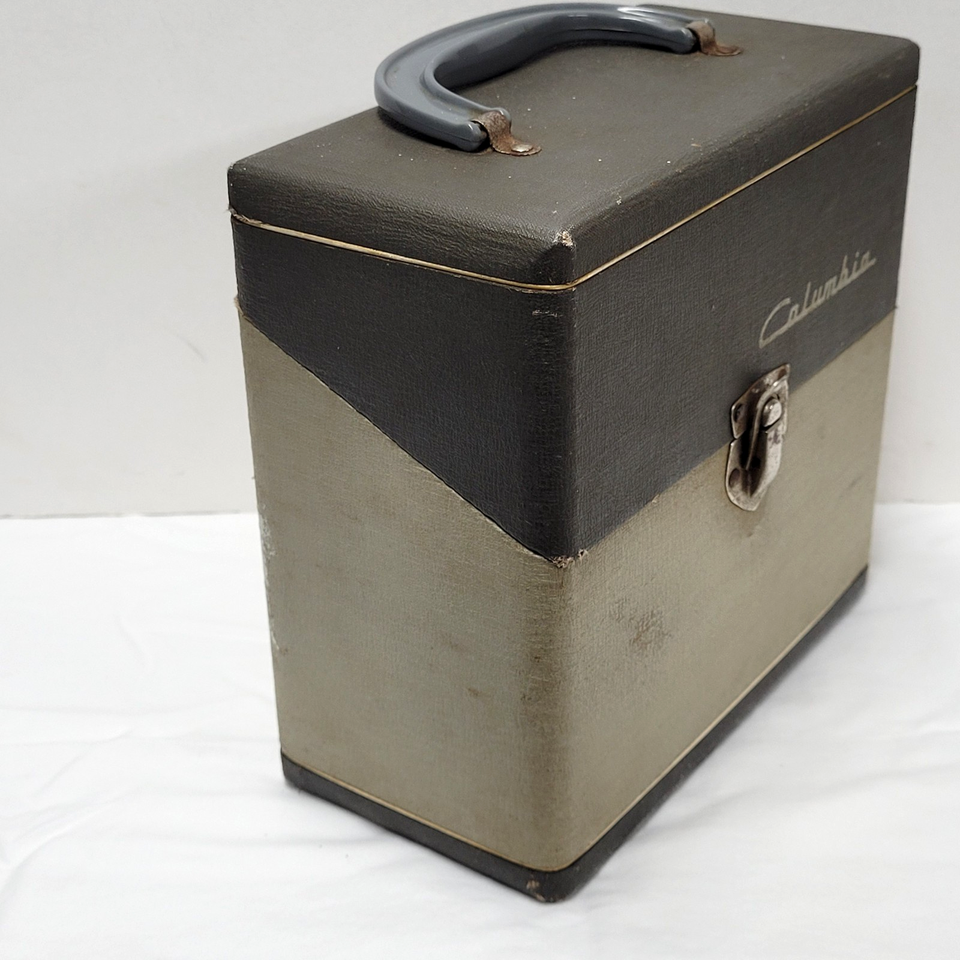 COLUMBIA Wood 2-Tone 45 RPM 7" Carrying Case Storage 45's Records Tote ...
