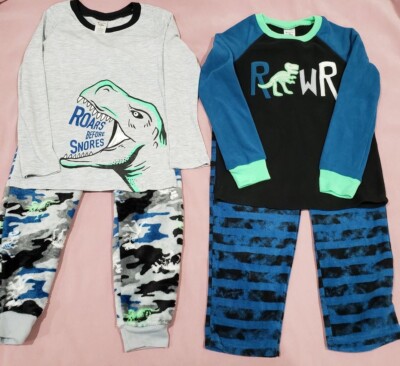 Member's Mark 4-Pc Boy's Favorite Fleece Pajamas "Dinosaurs" Flame ...