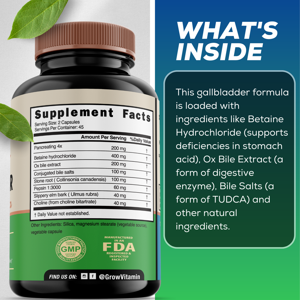 Gallbladder Formula Made w/Purified Bile Salts & Ox Bile Digestive ...