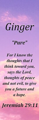 Ginger "Pure" Keepsake Name Meaning Bookmark with Bible Verse and ...